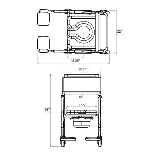 Durable Aluminum Lightweight Folding Shower Chair - Bathroom Wheelchairs Combo with Flip-Up Removable Footrests - Shower Wheelchair for Elderly and Disabled, Shower Chairs for Seniors - Shower Buddy