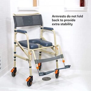 Durable Aluminum Lightweight Folding Shower Chair - Bathroom Wheelchairs Combo with Flip-Up Removable Footrests - Shower Wheelchair for Elderly and Disabled, Shower Chairs for Seniors - Shower Buddy