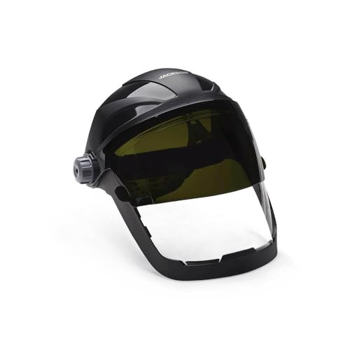 Jackson Safety QUAD500 Face Shield with Shade 5 IR Welding Visor, Ratcheting, Clear Tint, Anti-Fog Coating, Black, 14230