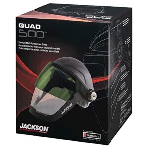 Jackson Safety QUAD500 Face Shield with Shade 5 IR Welding Visor, Ratcheting, Clear Tint, Anti-Fog Coating, Black, 14230