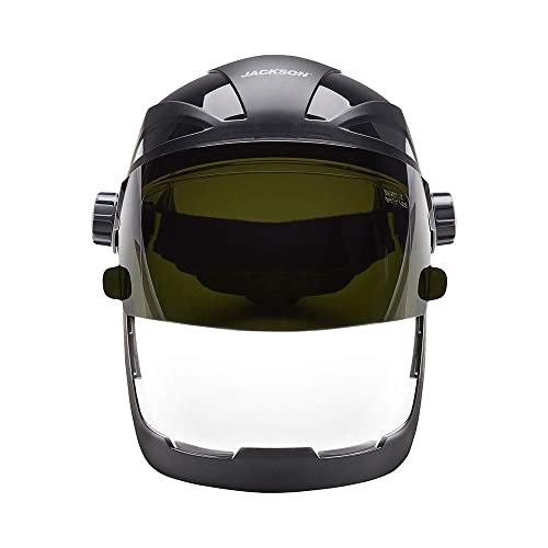 Jackson Safety QUAD500 Face Shield with Shade 5 IR Welding Visor, Ratcheting, Clear Tint, Anti-Fog Coating, Black, 14230