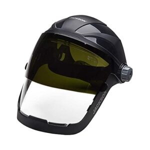 Jackson Safety QUAD500 Face Shield with Shade 5 IR Welding Visor, Ratcheting, Clear Tint, Anti-Fog Coating, Black, 14230