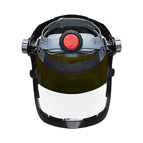 Jackson Safety QUAD500 Face Shield with Shade 5 IR Welding Visor, Ratcheting, Clear Tint, Anti-Fog Coating, Black, 14230