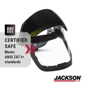 Jackson Safety QUAD500 Face Shield with Shade 5 IR Welding Visor, Ratcheting, Clear Tint, Anti-Fog Coating, Black, 14230