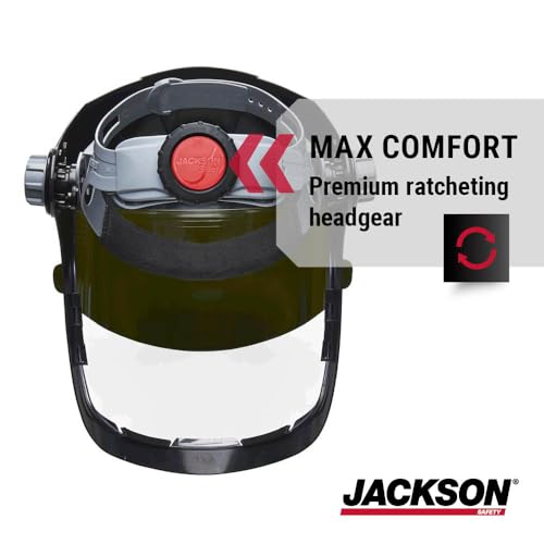 Jackson Safety QUAD500 Face Shield with Shade 5 IR Welding Visor, Ratcheting, Clear Tint, Anti-Fog Coating, Black, 14230