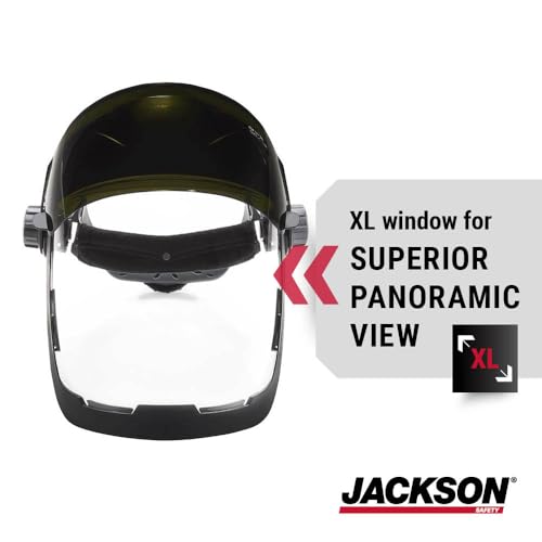 Jackson Safety QUAD500 Face Shield with Shade 5 IR Welding Visor, Ratcheting, Clear Tint, Anti-Fog Coating, Black, 14230