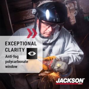 Jackson Safety QUAD500 Face Shield with Shade 5 IR Welding Visor, Ratcheting, Clear Tint, Anti-Fog Coating, Black, 14230