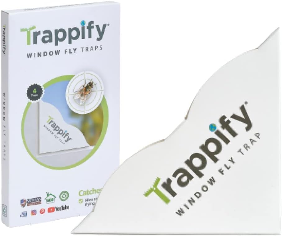 Trappify Fly Traps Indoor for Home - Window Fly Traps - House Window Fruit Fly Traps for Indoors, Gnat - Disposable Indoor Fly Trap with Extra Sticky Adhesive Strips - Inside Bug Catchers (4)