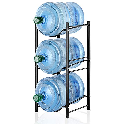 Vrisa Water Bottle Holder Water Cooler Jug Rack Water Bottle Storage Rack 5 Gallon Water Bottle Organizer for 3 Tiers Storage Heavy Duty Water Bottle Rack, Black