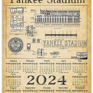 2024 Calendar - Yankee Stadium of New York Blueprints - 11x14 Unframed Calendar Art Print - Great Gift and Decor for Sports Bar and Baseball Fans Under $15