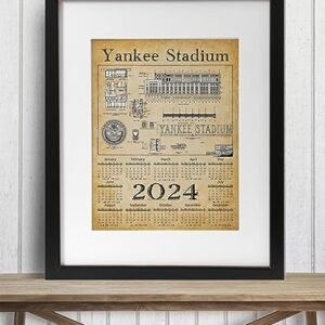 2024 Calendar - Yankee Stadium of New York Blueprints - 11x14 Unframed Calendar Art Print - Great Gift and Decor for Sports Bar and Baseball Fans Under $15