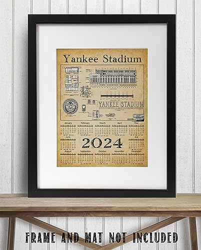 2024 Calendar - Yankee Stadium of New York Blueprints - 11x14 Unframed Calendar Art Print - Great Gift and Decor for Sports Bar and Baseball Fans Under $15