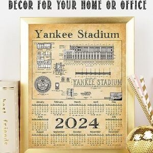 2024 Calendar - Yankee Stadium of New York Blueprints - 11x14 Unframed Calendar Art Print - Great Gift and Decor for Sports Bar and Baseball Fans Under $15