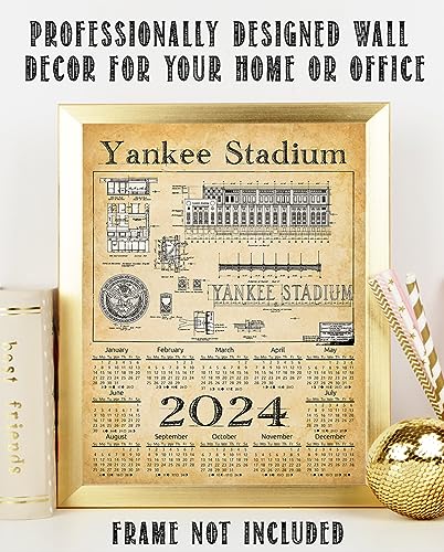 2024 Calendar - Yankee Stadium of New York Blueprints - 11x14 Unframed Calendar Art Print - Great Gift and Decor for Sports Bar and Baseball Fans Under $15