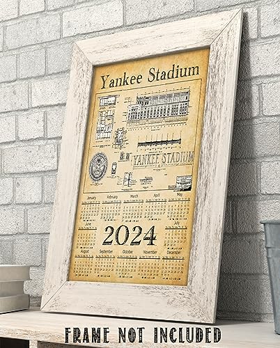 2024 Calendar - Yankee Stadium of New York Blueprints - 11x14 Unframed Calendar Art Print - Great Gift and Decor for Sports Bar and Baseball Fans Under $15