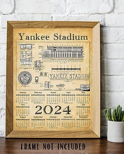 2024 Calendar - Yankee Stadium of New York Blueprints - 11x14 Unframed Calendar Art Print - Great Gift and Decor for Sports Bar and Baseball Fans Under $15