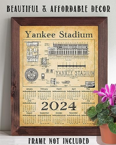 2024 Calendar - Yankee Stadium of New York Blueprints - 11x14 Unframed Calendar Art Print - Great Gift and Decor for Sports Bar and Baseball Fans Under $15