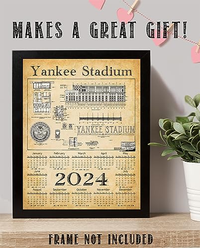 2024 Calendar - Yankee Stadium of New York Blueprints - 11x14 Unframed Calendar Art Print - Great Gift and Decor for Sports Bar and Baseball Fans Under $15