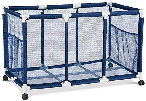 Modern Blue Rolling Pool Toy Storage Cart Bin - 42 Inch L x 24 Inch D x 26 Inch H - Easier Height For Kids Reach - Pool Float Storage Organizer