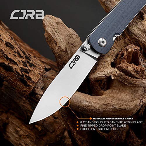 CJRB Folding Pocket Knife Ria(J1917), Small Tactical Knife with 0.1” 12C27 Blade and Micarta Handle for EDC Outdoor, Camping, Survival, Hunting, Fishing,Blue