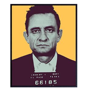 johnny cash folsom prison mugshot poster - 8x10 andy warhol pop art wall art sign - cool unique modern home decor for living room, bedroom, office - gift for country music, nashville fans, men, women