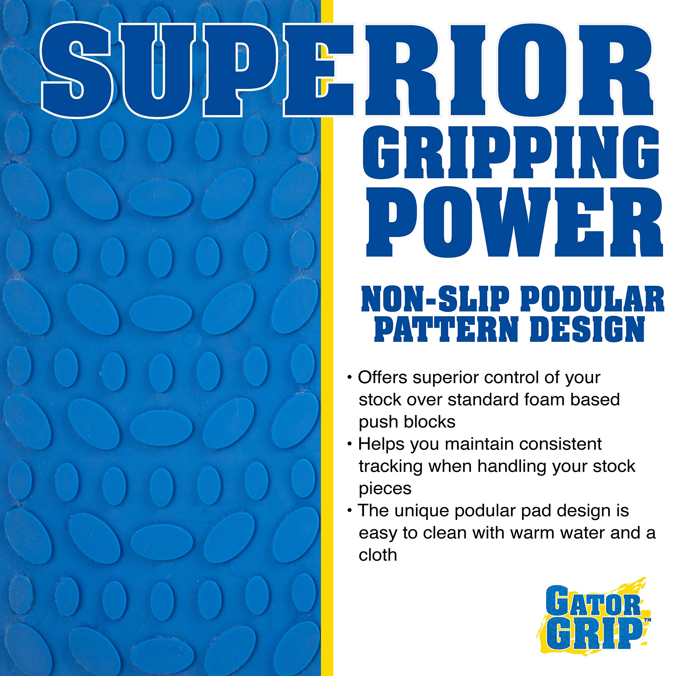 Gator Grip Safety Push Block 2 Pack with Blue Rubber Podular Pattern for Superior Gripping Power Ideal for Use On Router Tables, Jointers, Shapers and Band Saws