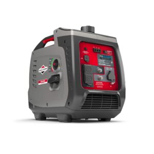 briggs & stratton p2400 powersmart series inverter generator with quiet power technology and co guard, 2400 starting watts 1800 running watts, black (030758)