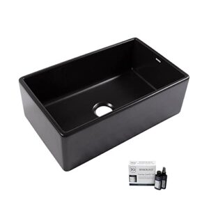 sinkology sk499-30fc-mb-amz austen farmhouse 30 in. single bowl summer night matte black care iq kit fireclay kitchen sink