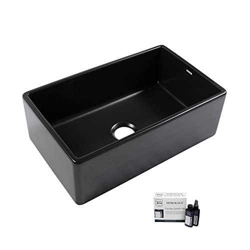 Sinkology SK499-30FC-MB-AMZ Austen Farmhouse 30 in. Single Bowl Summer Night Matte Black Care IQ Kit Fireclay Kitchen Sink