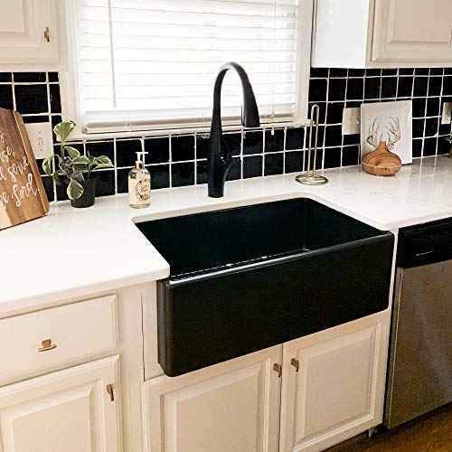 Sinkology SK499-30FC-MB-AMZ Austen Farmhouse 30 in. Single Bowl Summer Night Matte Black Care IQ Kit Fireclay Kitchen Sink