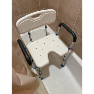 𝐆𝐫𝐞𝐞𝐧𝐂𝐡𝐢𝐞𝐟 narrow shower chair for inside tub, small bathtub chair with arms and back removable, shower chair for elderly and disabled, sturdy & height adjustable & cutout seat, 300lbs