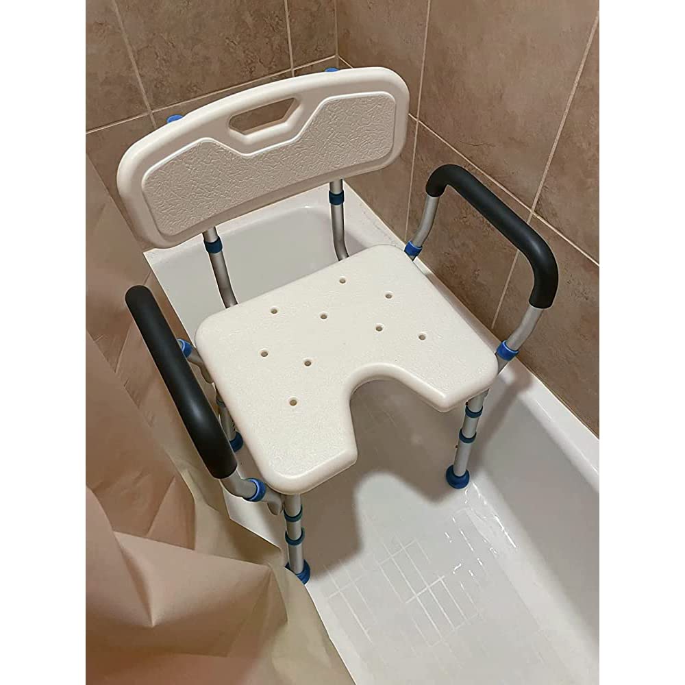 𝐆𝐫𝐞𝐞𝐧𝐂𝐡𝐢𝐞𝐟 Narrow Shower Chair for Inside Tub, Small Bathtub Chair with Arms and Back Removable, Shower Chair for Elderly and Disabled, Sturdy & Height Adjustable & Cutout Seat, 300lbs