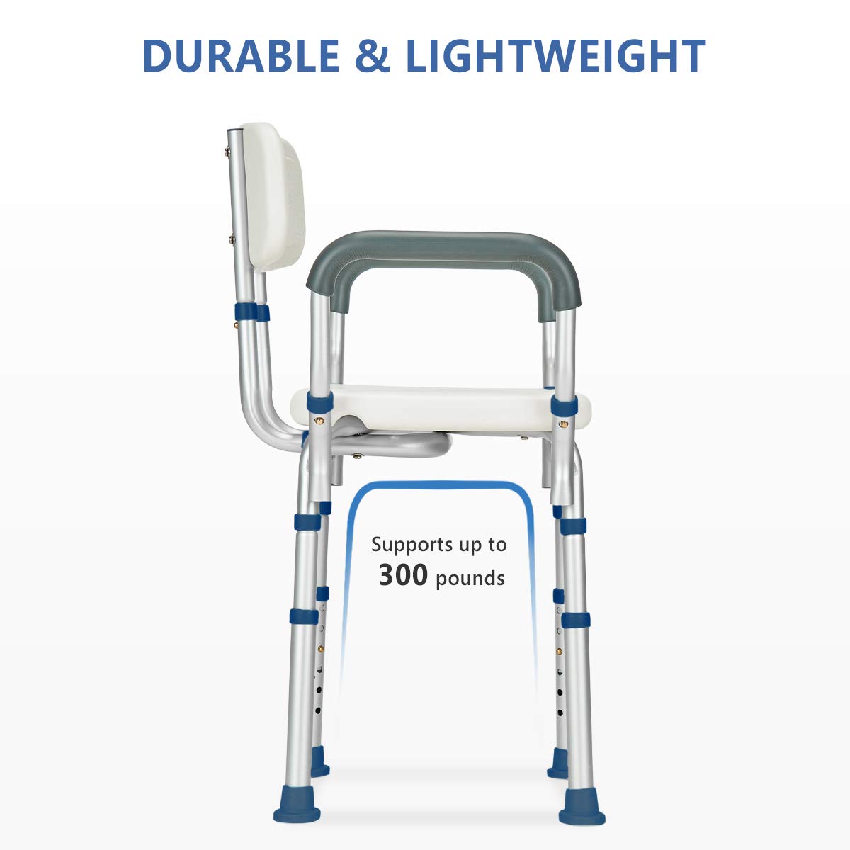 𝐆𝐫𝐞𝐞𝐧𝐂𝐡𝐢𝐞𝐟 Narrow Shower Chair for Inside Tub, Small Bathtub Chair with Arms and Back Removable, Shower Chair for Elderly and Disabled, Sturdy & Height Adjustable & Cutout Seat, 300lbs