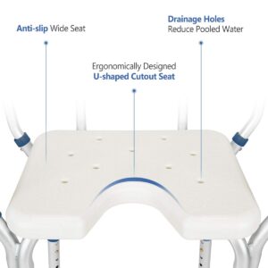 𝐆𝐫𝐞𝐞𝐧𝐂𝐡𝐢𝐞𝐟 Narrow Shower Chair for Inside Tub, Small Bathtub Chair with Arms and Back Removable, Shower Chair for Elderly and Disabled, Sturdy & Height Adjustable & Cutout Seat, 300lbs