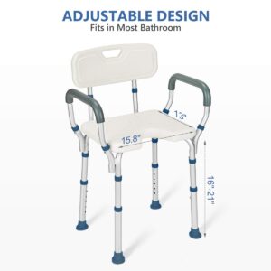 𝐆𝐫𝐞𝐞𝐧𝐂𝐡𝐢𝐞𝐟 Narrow Shower Chair for Inside Tub, Small Bathtub Chair with Arms and Back Removable, Shower Chair for Elderly and Disabled, Sturdy & Height Adjustable & Cutout Seat, 300lbs