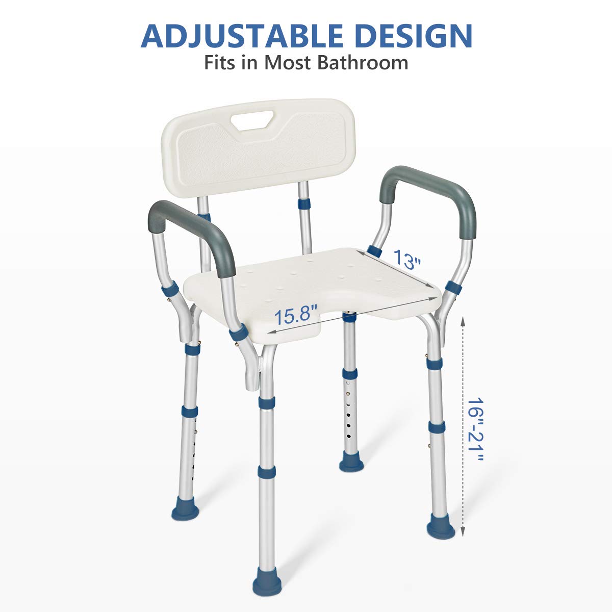 𝐆𝐫𝐞𝐞𝐧𝐂𝐡𝐢𝐞𝐟 Narrow Shower Chair for Inside Tub, Small Bathtub Chair with Arms and Back Removable, Shower Chair for Elderly and Disabled, Sturdy & Height Adjustable & Cutout Seat, 300lbs