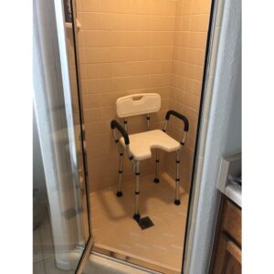 𝐆𝐫𝐞𝐞𝐧𝐂𝐡𝐢𝐞𝐟 Narrow Shower Chair for Inside Tub, Small Bathtub Chair with Arms and Back Removable, Shower Chair for Elderly and Disabled, Sturdy & Height Adjustable & Cutout Seat, 300lbs