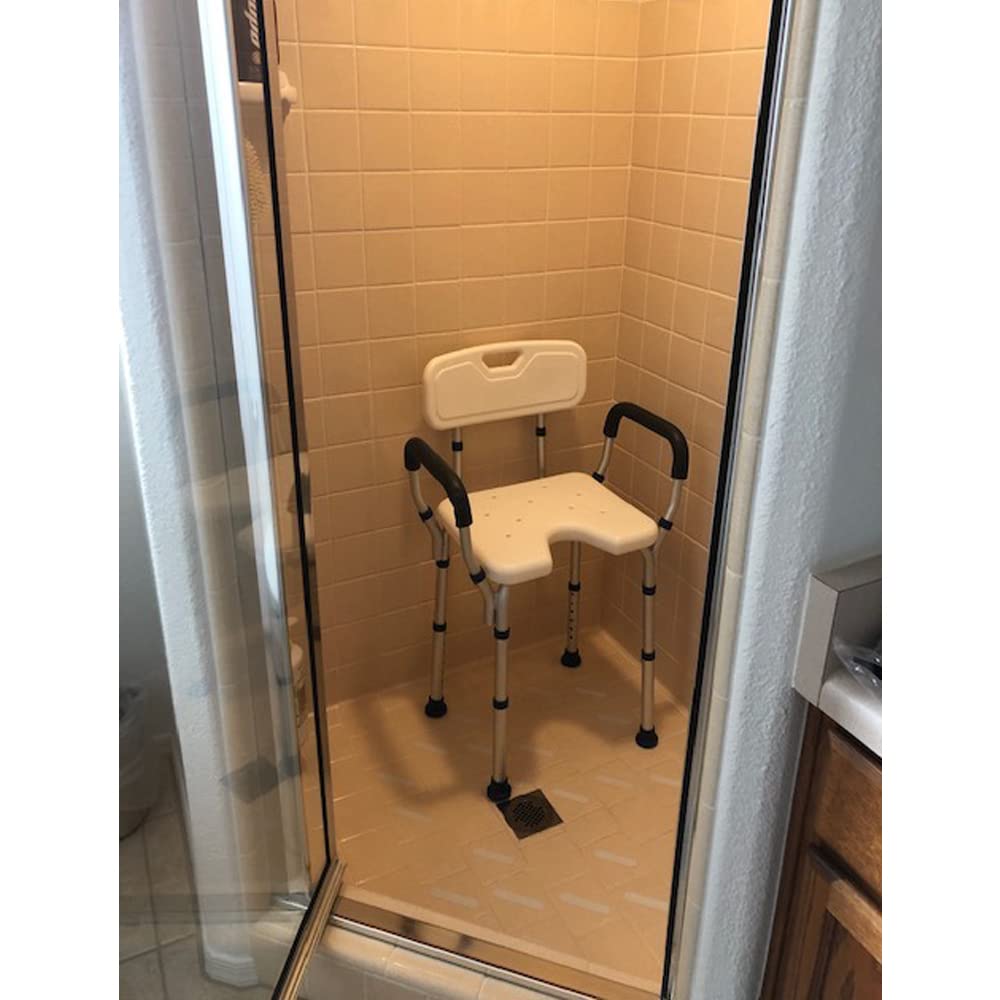 𝐆𝐫𝐞𝐞𝐧𝐂𝐡𝐢𝐞𝐟 Narrow Shower Chair for Inside Tub, Small Bathtub Chair with Arms and Back Removable, Shower Chair for Elderly and Disabled, Sturdy & Height Adjustable & Cutout Seat, 300lbs