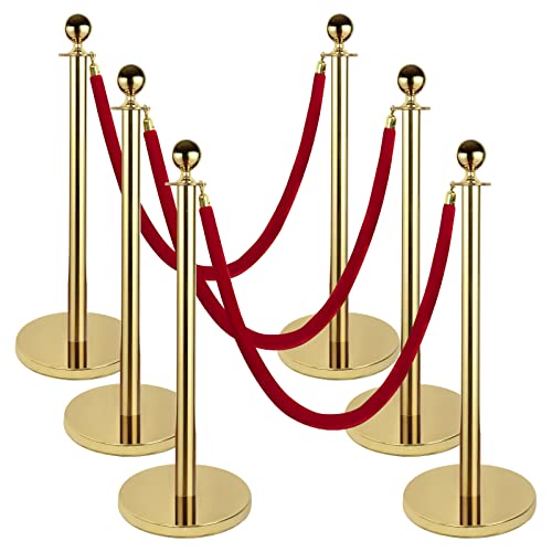 Crowd Control Barriers, Stainless Steel Stanchions and Velvet Ropes, Red Carpet Ropes and Poles for Party Supplies Movie Theater 6PCS