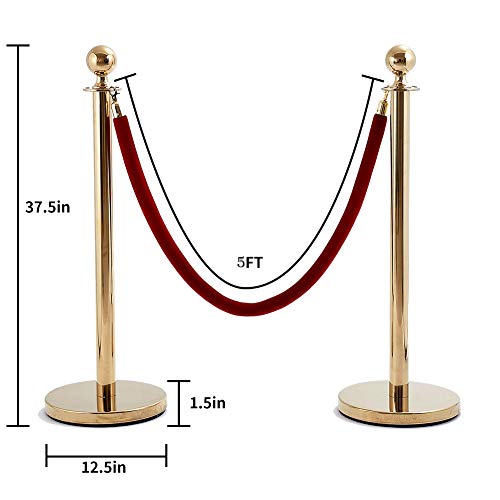 Crowd Control Barriers, Stainless Steel Stanchions and Velvet Ropes, Red Carpet Ropes and Poles for Party Supplies Movie Theater 6PCS