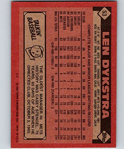 Baseball MLB 1986 Topps #53 Lenny Dykstra #53 NM RC Rookie Mets