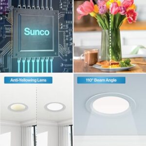 Sunco 16 Pack 6 Inch Ultra Thin LED Recessed Ceiling Lights Slim, 6000K Daylight Deluxe, Dimmable 14W, Baffle Trim Damp Rated, Canless Wafer Thin with Junction Box