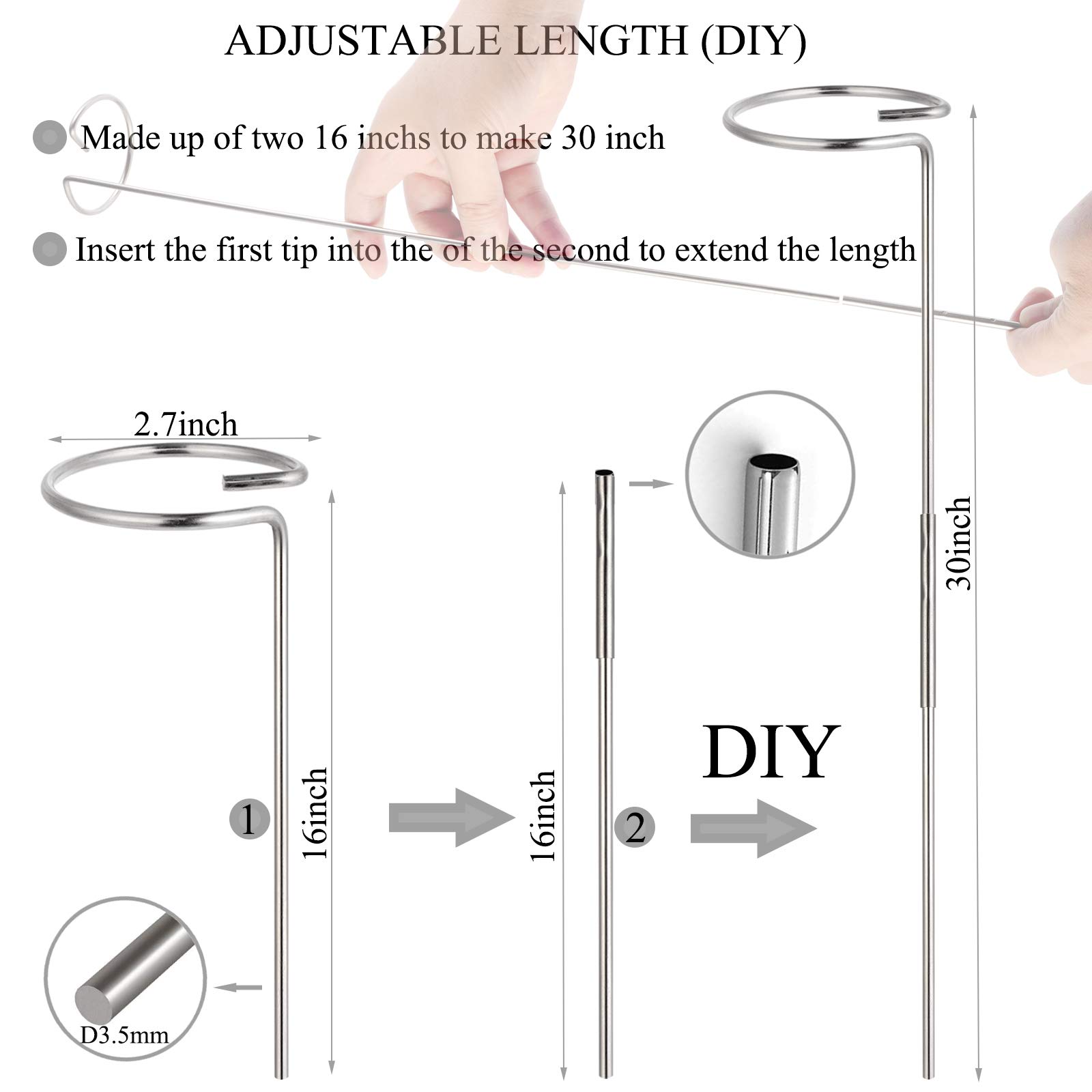 30 Inch Plant Stakes for Flowers - 5 Pack (DIY), Stainless Steel Garden Tall Single Stem Support Stake Plant Cage Support Rings for Flowers Amaryllis Tomatoes Peony Lily Rose Narcissus