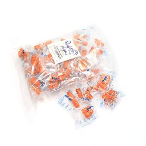 quality foam earplugs 50 pair- 32db noise cancelling disposable individually wrapped packaged bulk in pairs soft for sleeping travel concert shooting hunting study work construction safety orange