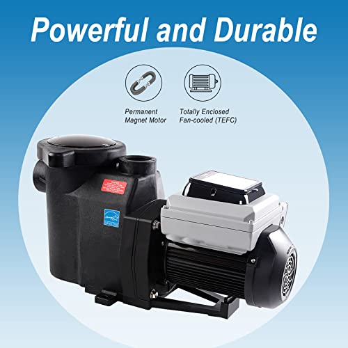 BLUE WORKS 1.5HP Variable Speed Pool Pump, Inground Swimming Pool Pump, 230V, 2 Years USA Warranty, BLPVS2015P