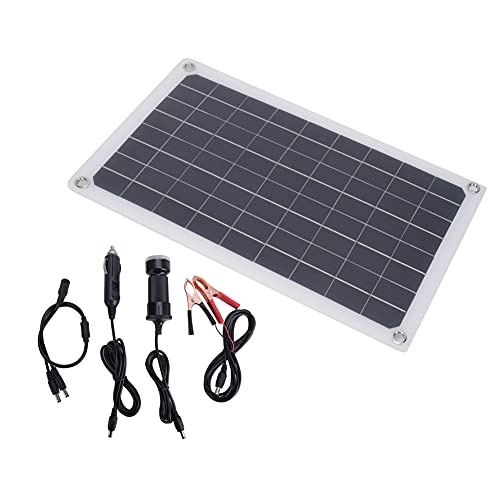 Solar Panel Charger, 20W Monocrystalline Silicon Solar Panel Charger Outdoor Solar Panel Battery USB Charger Dual DC Output for 12 Volt Battery