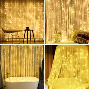 Solar Curtain String Lights Outdoor - 300 LED Fairy Window Powered IP65 Waterproof, Twinkle 8 Modes for Home Garden Patio Porch Backyard Wedding Party Christmas