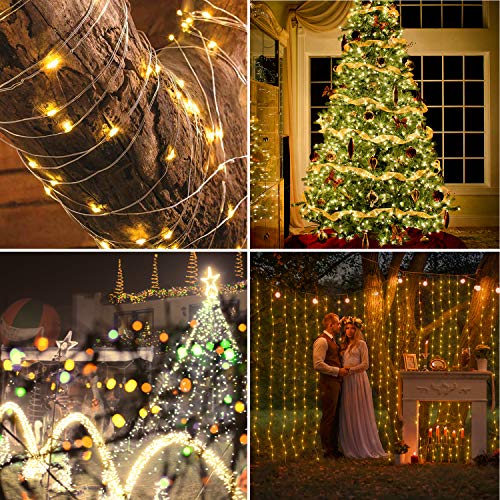 Solar Curtain String Lights Outdoor - 300 LED Fairy Window Powered IP65 Waterproof, Twinkle 8 Modes for Home Garden Patio Porch Backyard Wedding Party Christmas