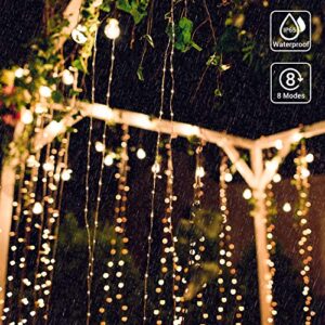 Solar Curtain String Lights Outdoor - 300 LED Fairy Window Powered IP65 Waterproof, Twinkle 8 Modes for Home Garden Patio Porch Backyard Wedding Party Christmas