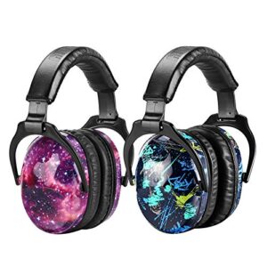 zohan kids ear protection 2 pack, hearing protection safety ear muffs for children have sensory issues, adjustable noise reduction earmuffs for concerts, fireworks(nebula&rap)